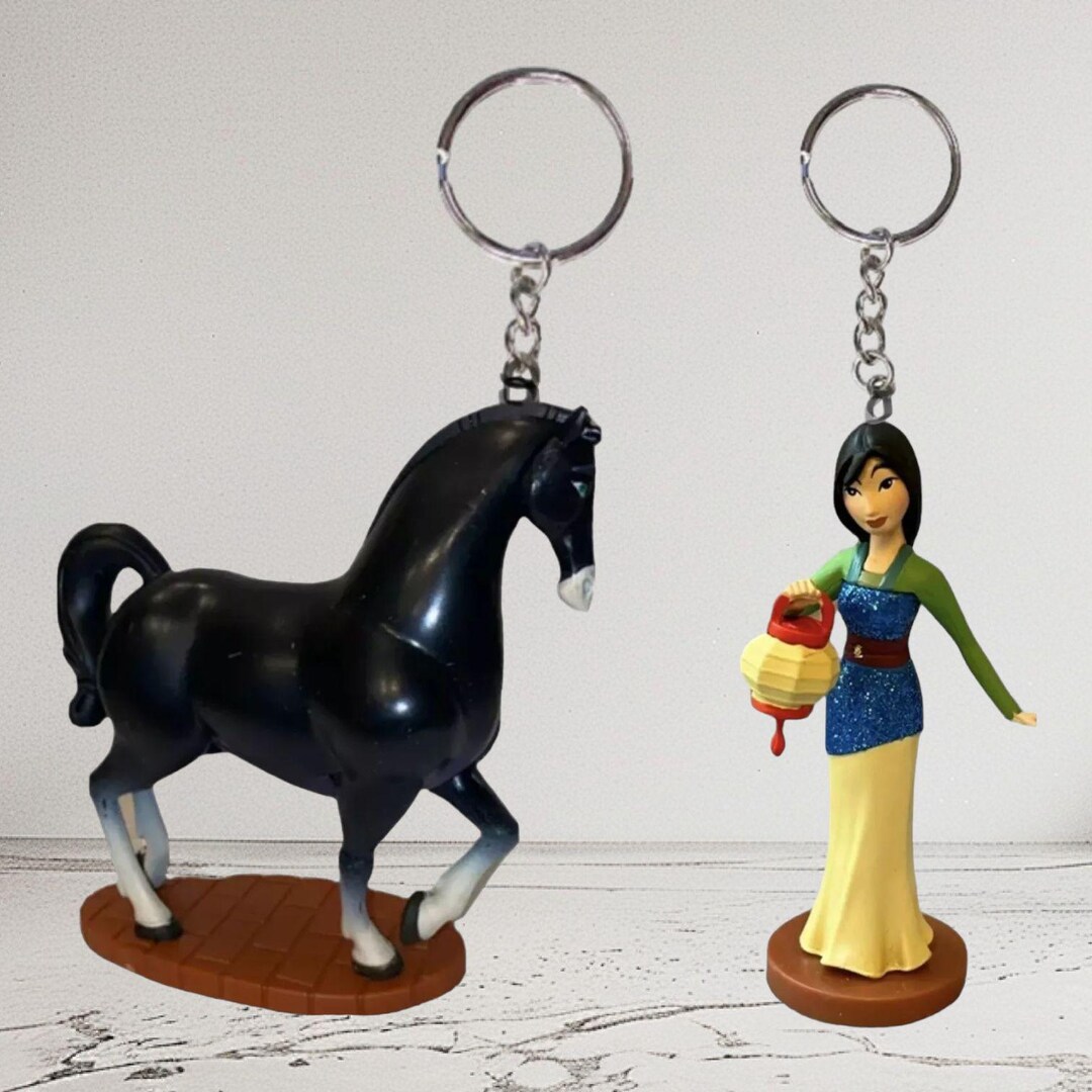 Princess Mulan & Khan Horse Key Ring Keychain Figure Charm Dangler ...