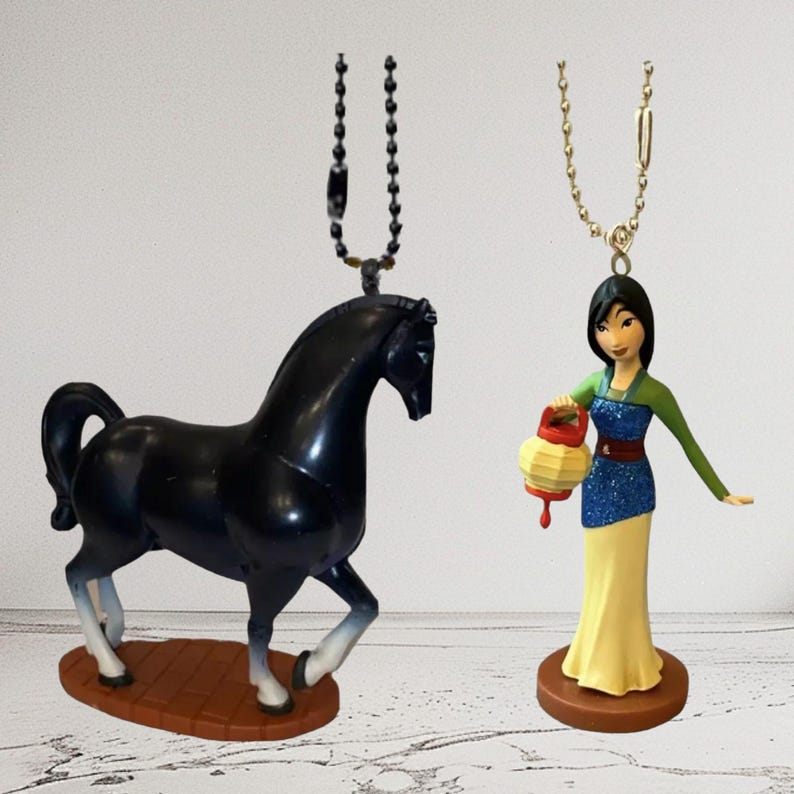 Princess Mulan & Khan Horse Keychain Dangler Figure Pvc Charm Figurine ...