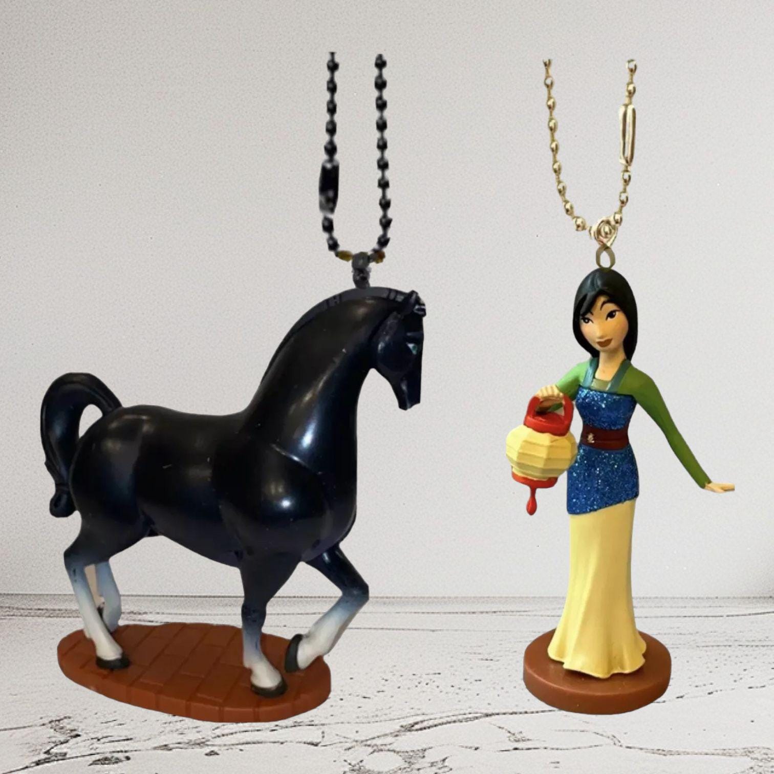 Princess Mulan & Khan Horse Keychain Dangler Figure Pvc Charm Figurine ...