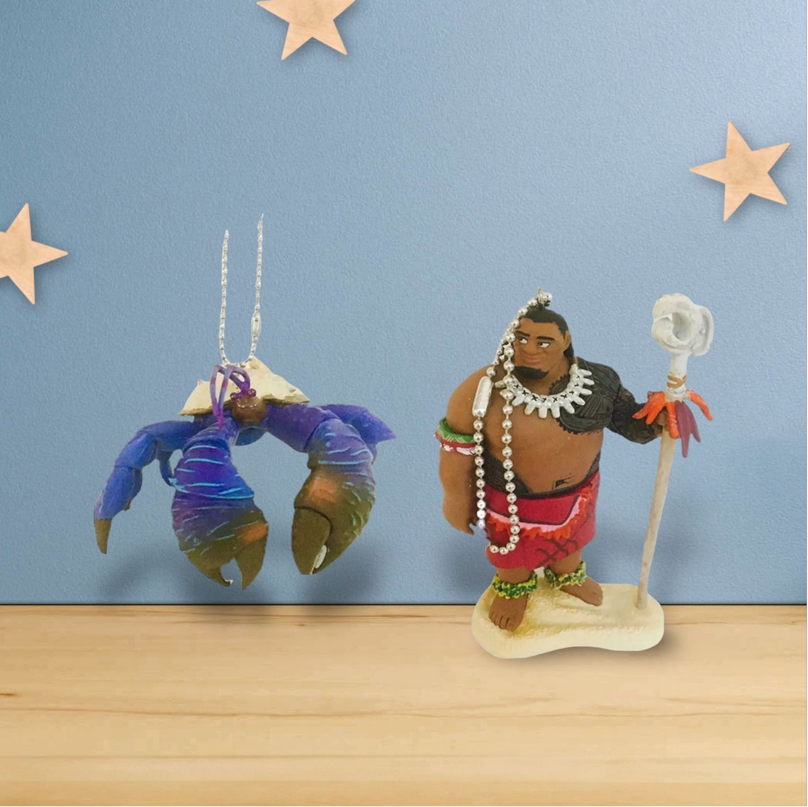 Chief Tui Moana Dad & Tamatoa Crab Ornament Figure PVC Figurine Charm ...