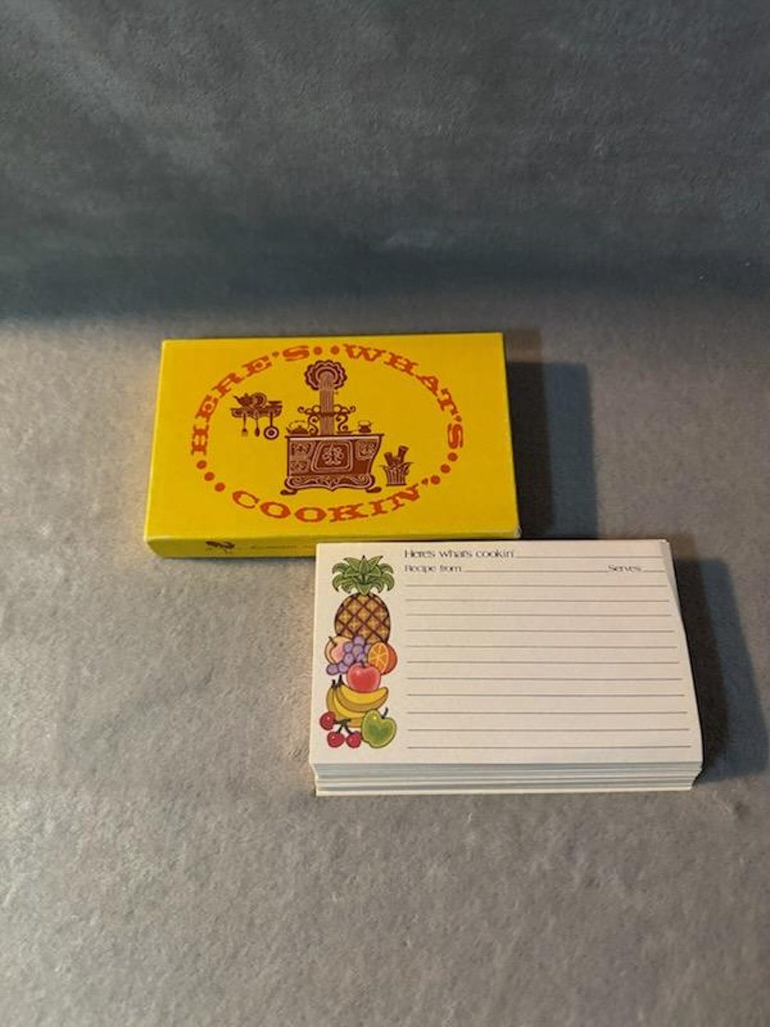 Vintage Recipe Card Box – “here’s What’s Cookin’” – Fruit Design Recipe ...