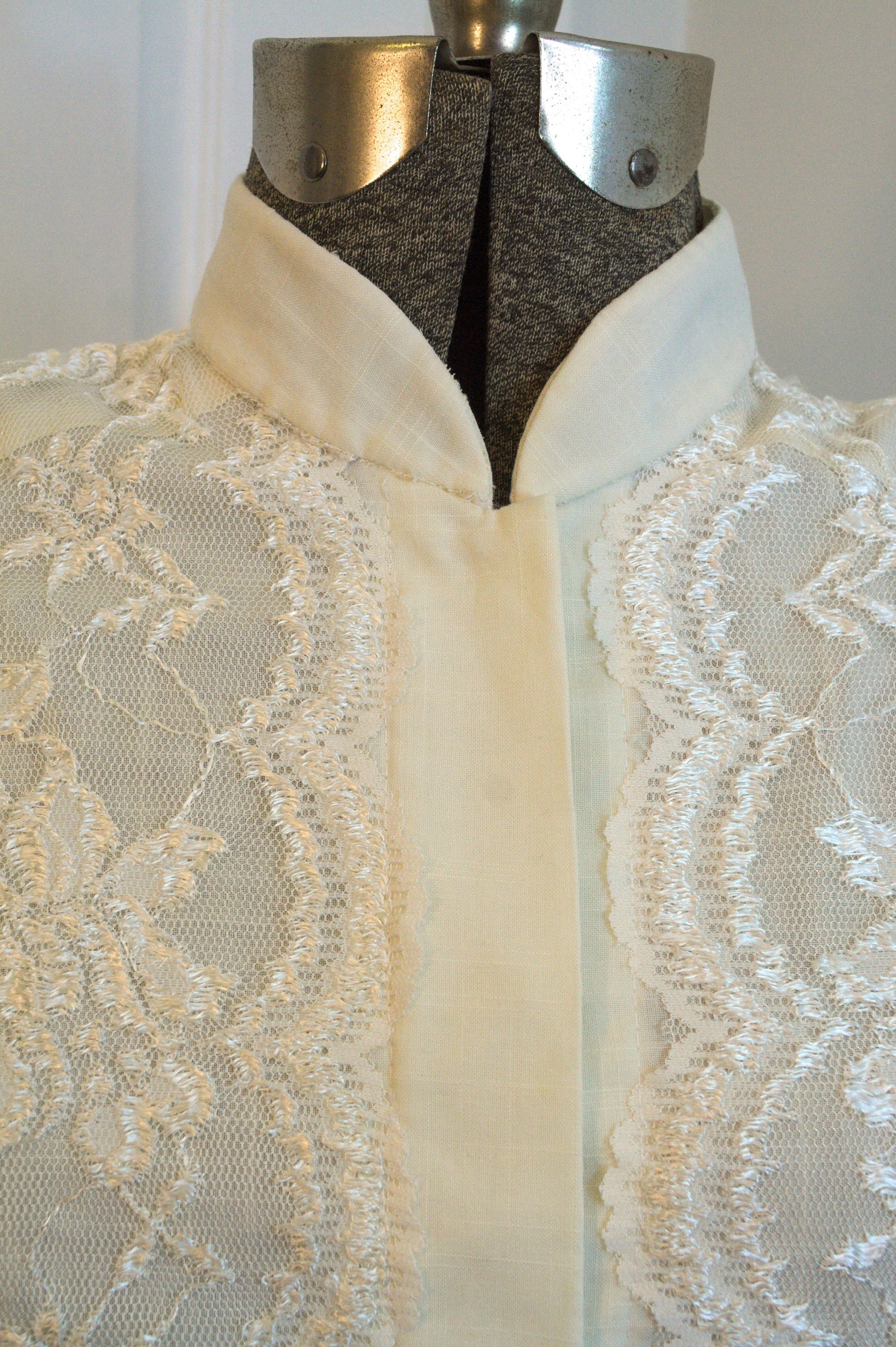 1980s Does 40s Ivory White Handmade Cotton Batiste Long Sleeve Blouse ...