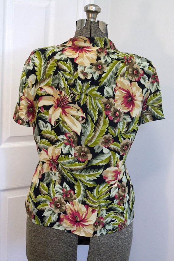 1990s Barami silk crepe tropical floral short sleeve … - Gem