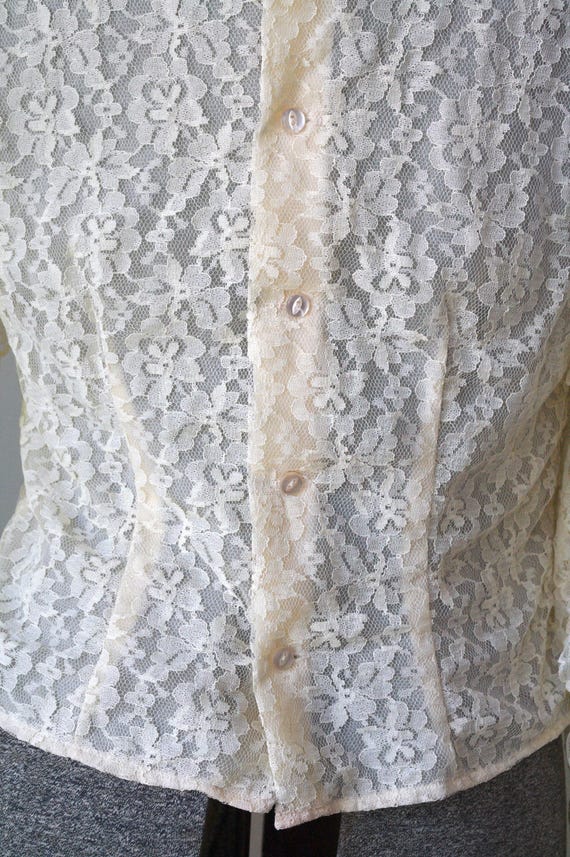 1960s Victorian style lace & ruffle button back blous… - Gem