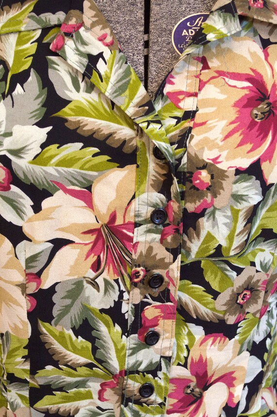 1990s Barami silk crepe tropical floral short sleeve … - Gem