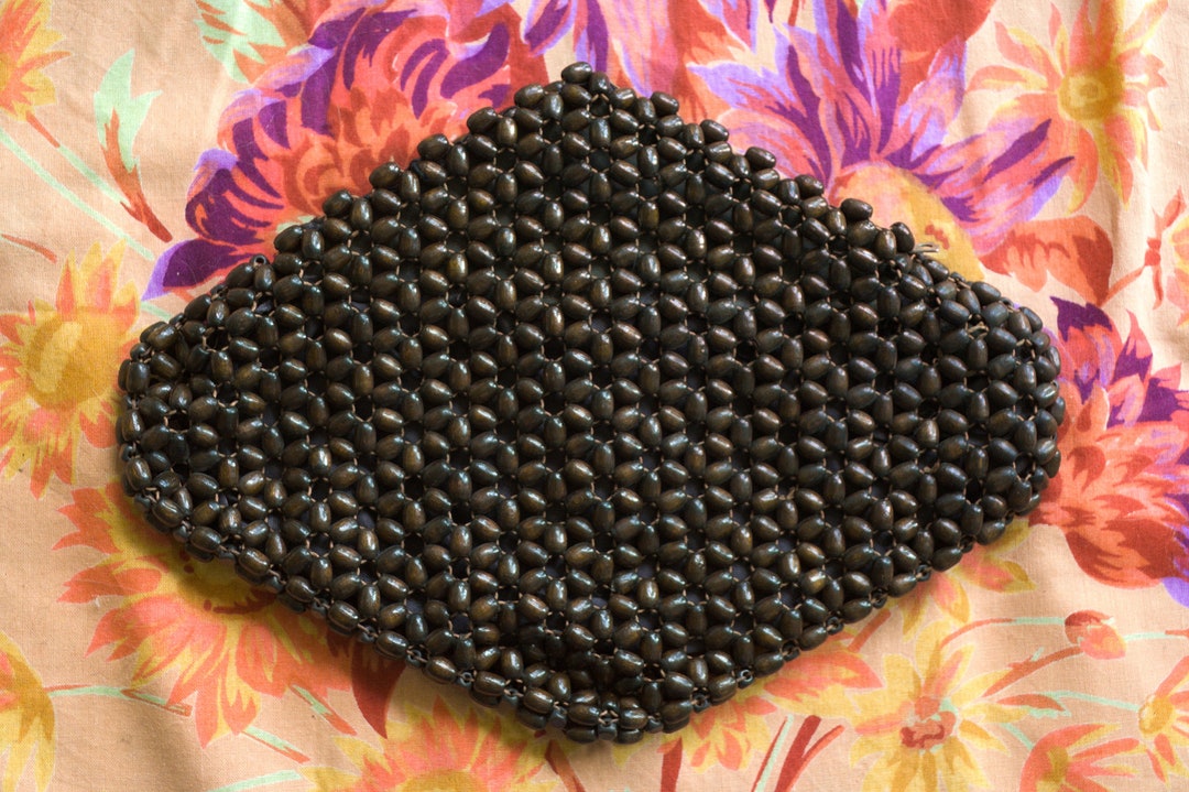 1930s Czech Brown Wood Bead Clutch Bag / Czechoslovakian Wooden Beaded ...