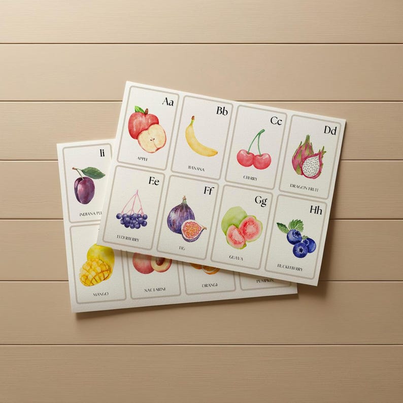 Fruits Alphabet Flashcards, Aesthetic Digital Download Flashcards ...