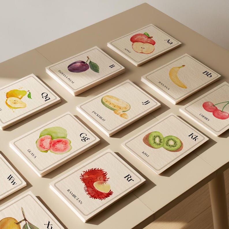 Fruits Alphabet Flashcards, Aesthetic Digital Download Flashcards ...
