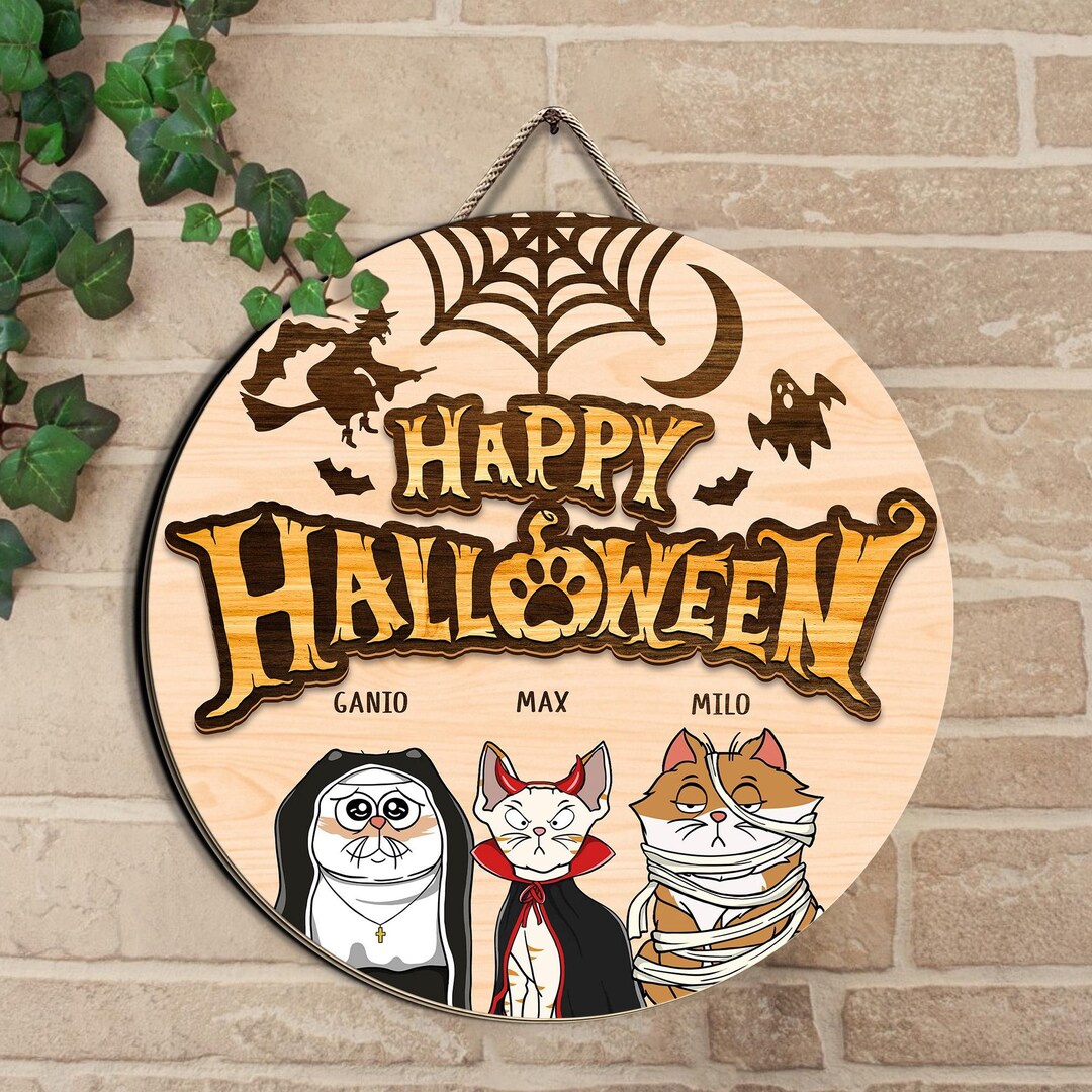 Personalized Peeking Cats Door Sign, Custom Cats Door Hanger, Halloween ...
