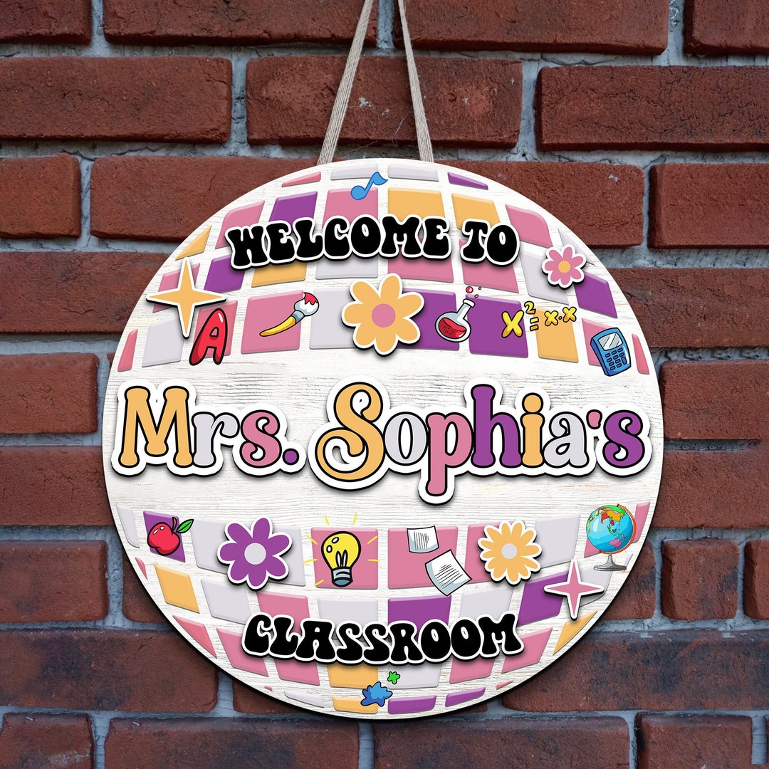 Personalized 3D Disco Classroom Door Hanger, Groovy Teacher Doorsign ...