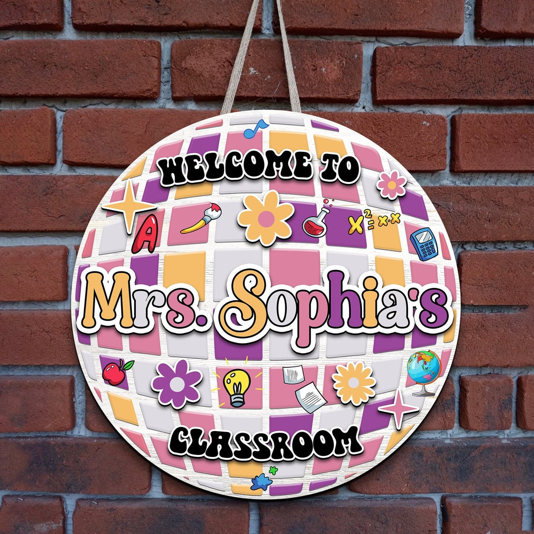 Personalized 3D Disco Classroom Door Hanger, Groovy Teacher Doorsign ...