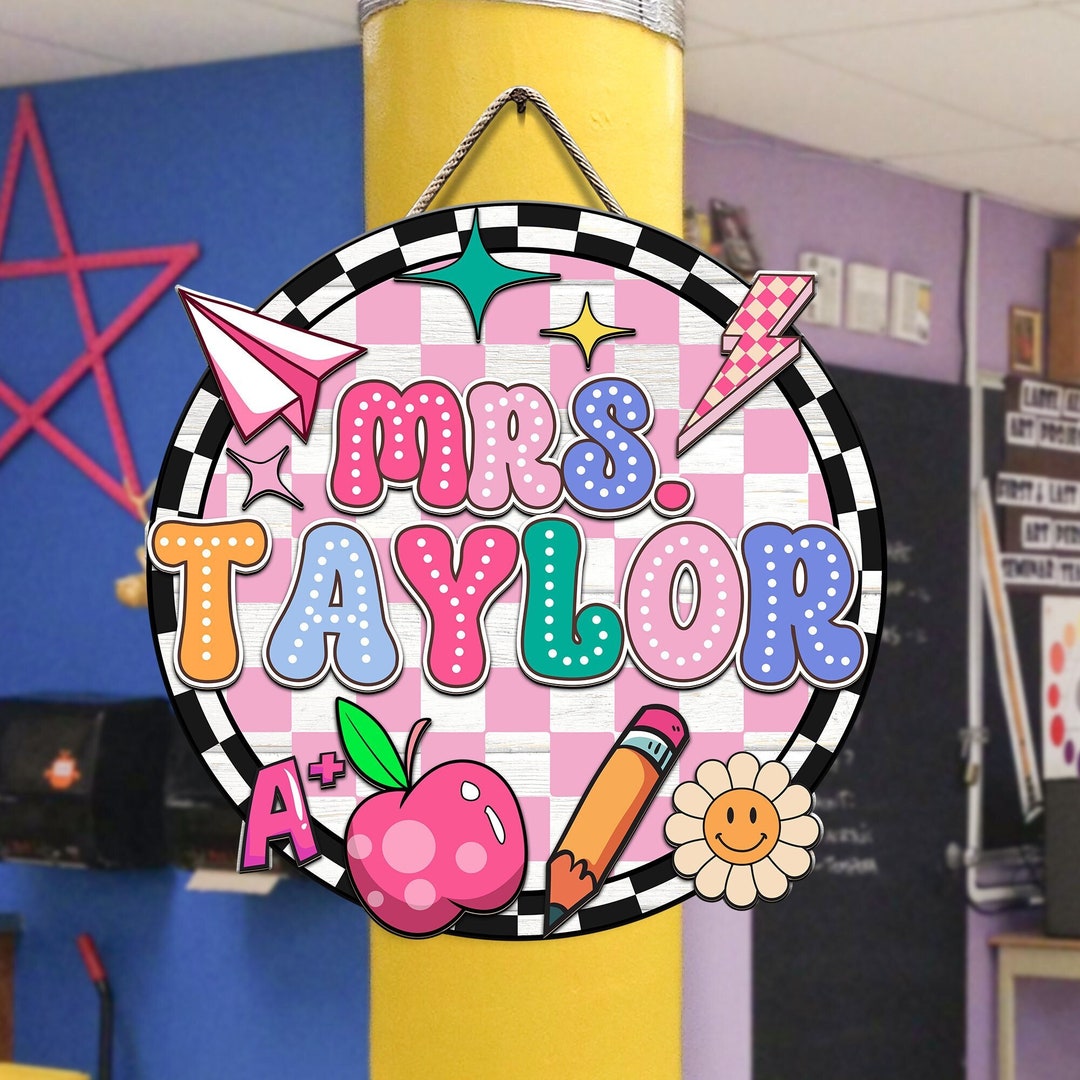 Personalized 2 Layers Wood Sign, Classroom Door Hanger, Back to School ...
