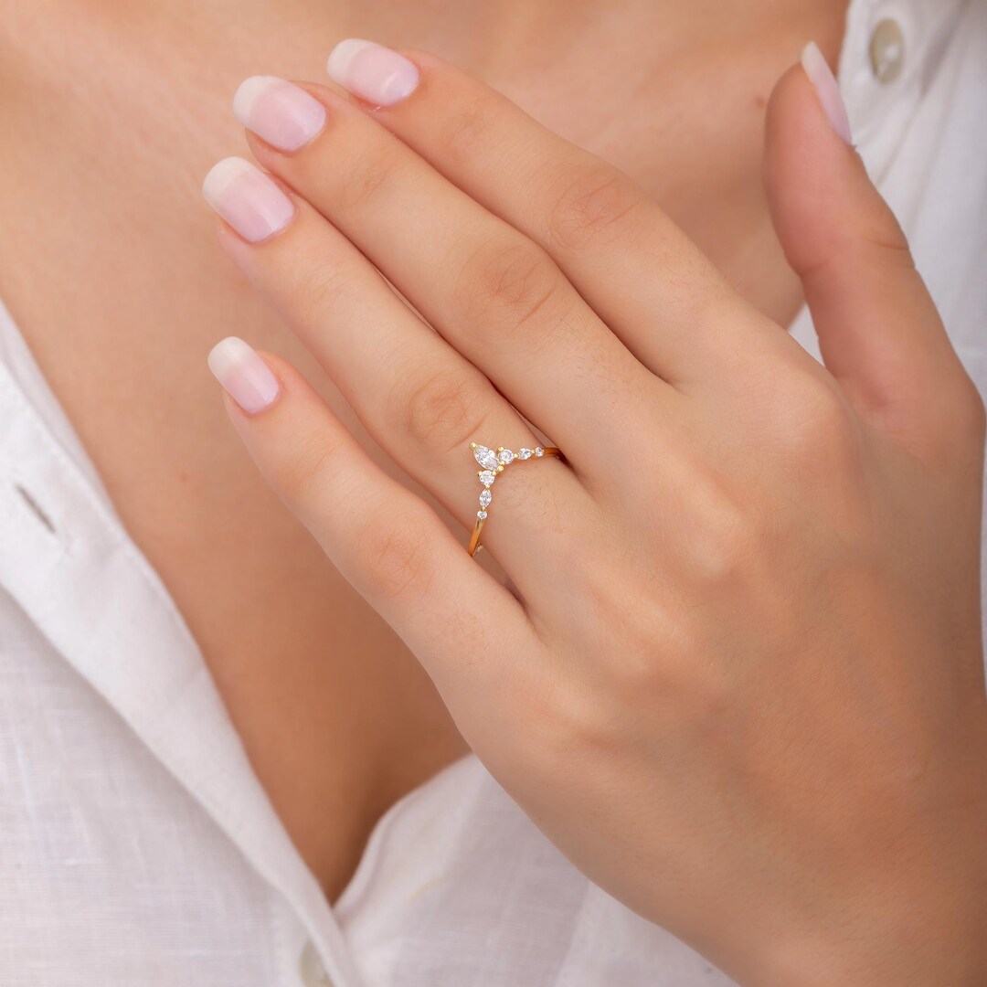 Solid Gold Curve Ring | Curved Wedding Ring | Thin Wishbone Ring ...