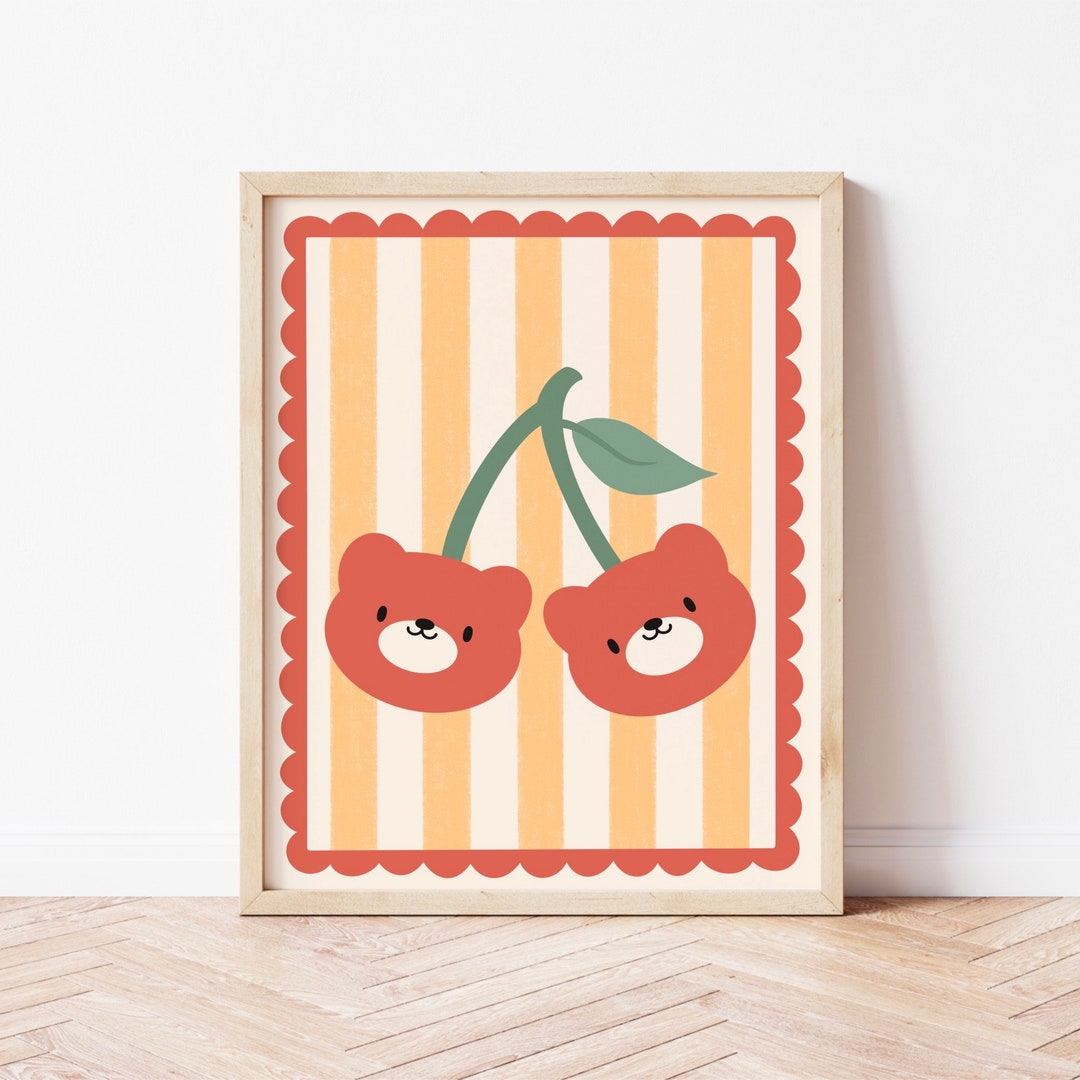 Cherry Bear Poster, Nursery Print Art, Nursery Decor, Kids Room, Cute ...