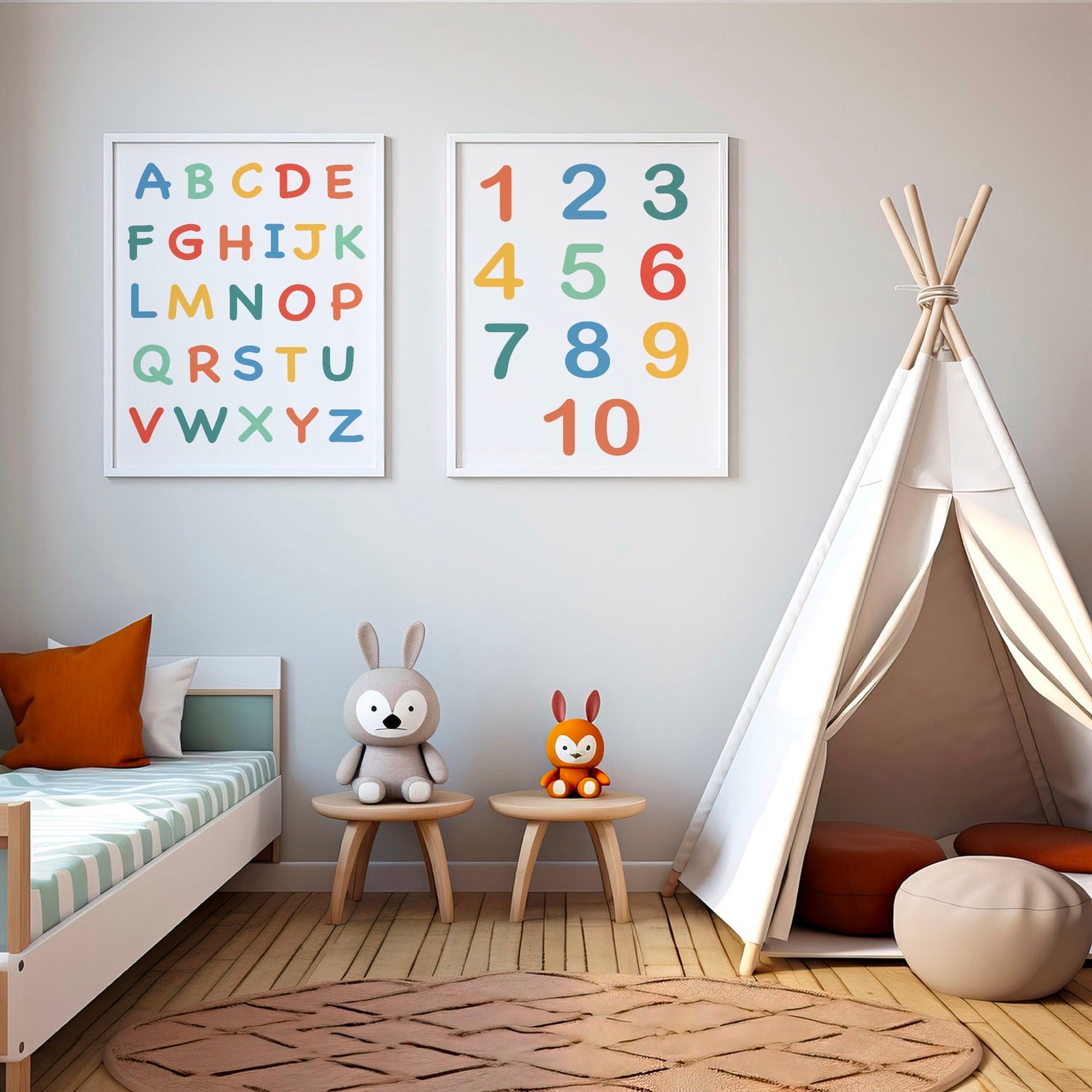 Set of 2, Alphabet & Numbers Poster, Kids Alphabet Poster, Educational ...