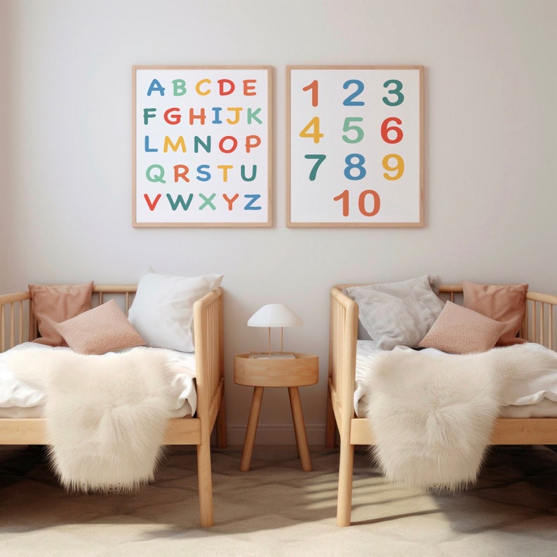 Set of 2, Alphabet & Numbers Poster, Kids Alphabet Poster, Educational ...