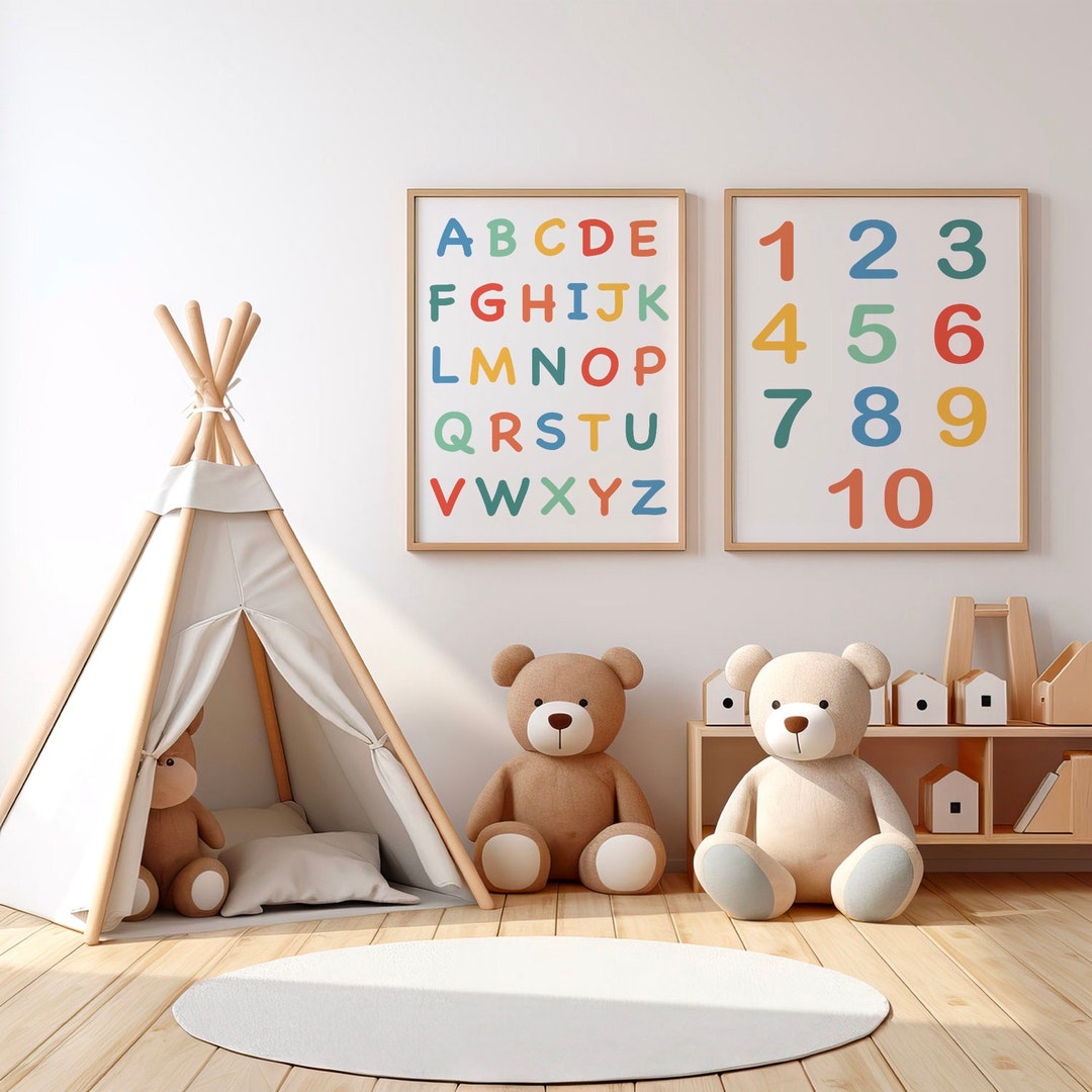 Set of 2, Alphabet & Numbers Poster, Kids Alphabet Poster, Educational ...