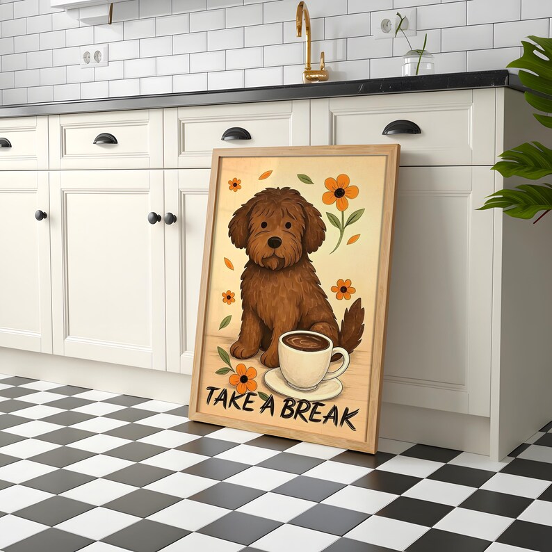 Schnoodle Coffee Poster, Retro Coffee Poster, Dog Wall Art for Coffee ...