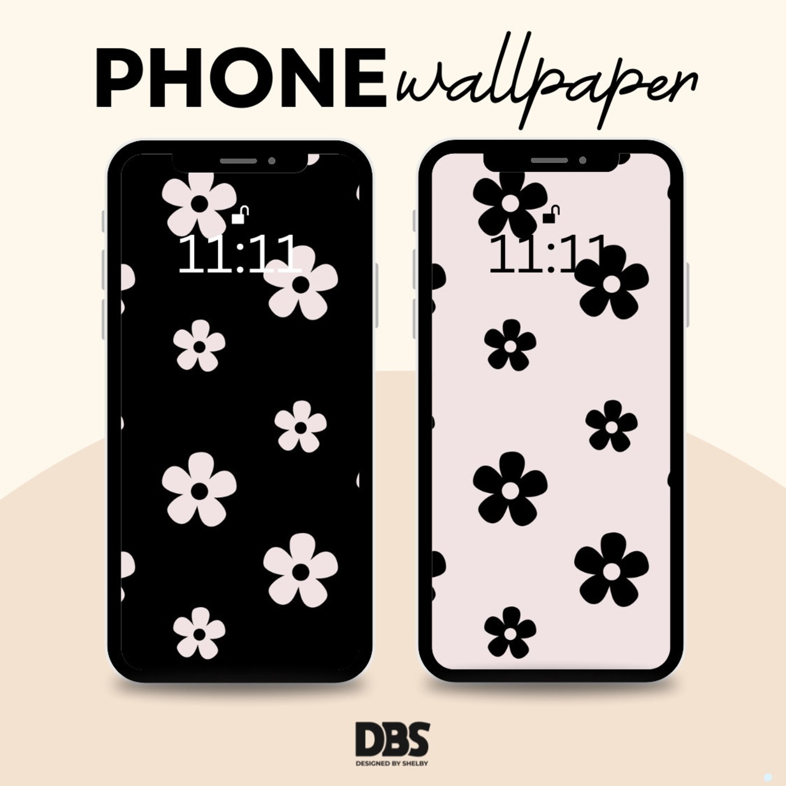 Daisy Phone Wallpaper | Black & Cream Phone Wallpaper | Pattern Phone ...