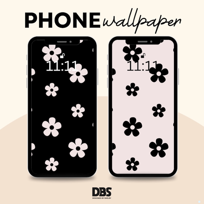 Daisy Phone Wallpaper | Black & Cream Phone Wallpaper | Pattern Phone ...