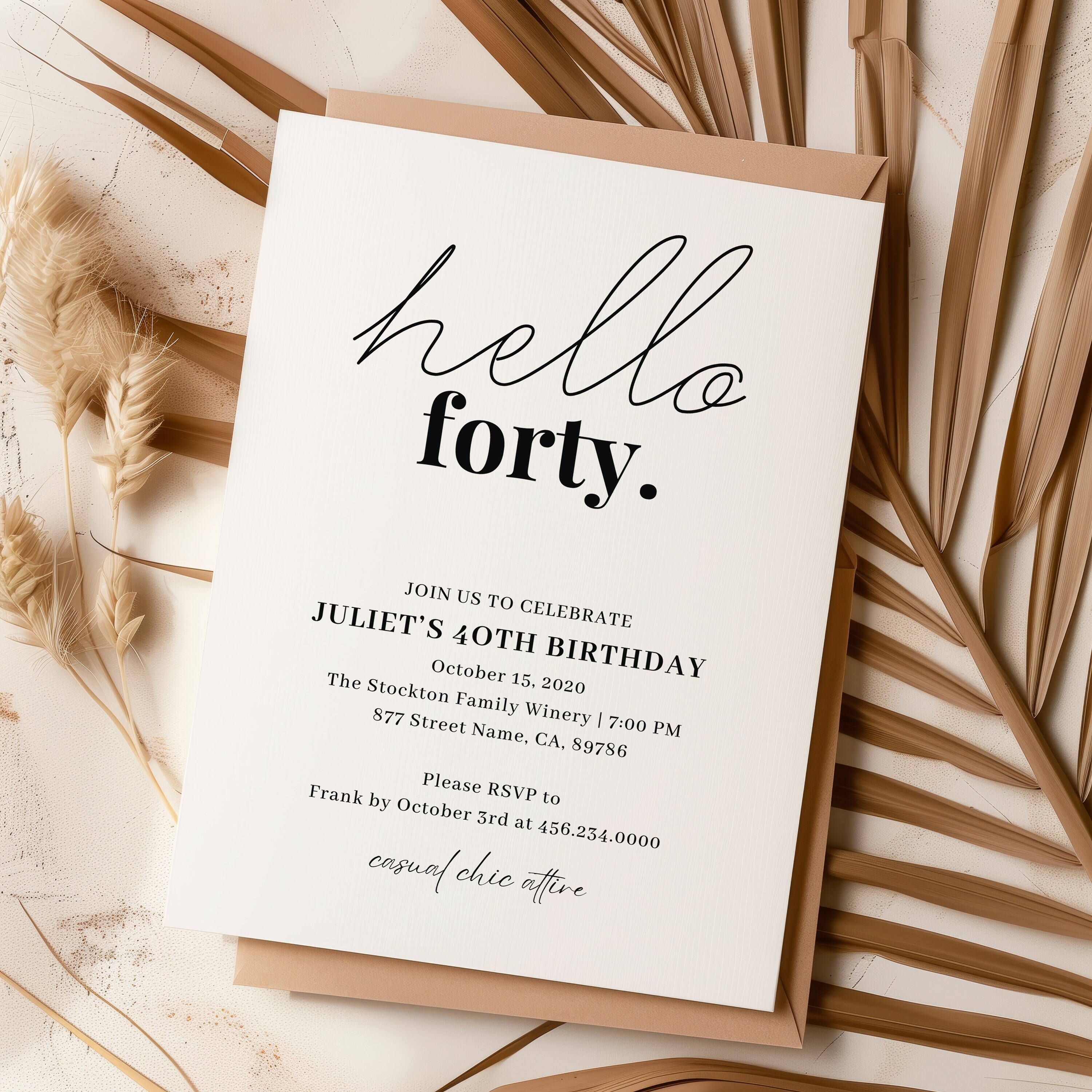 Hello Forty or Any Age Minimalist 40th Birthday Party Invitation ...