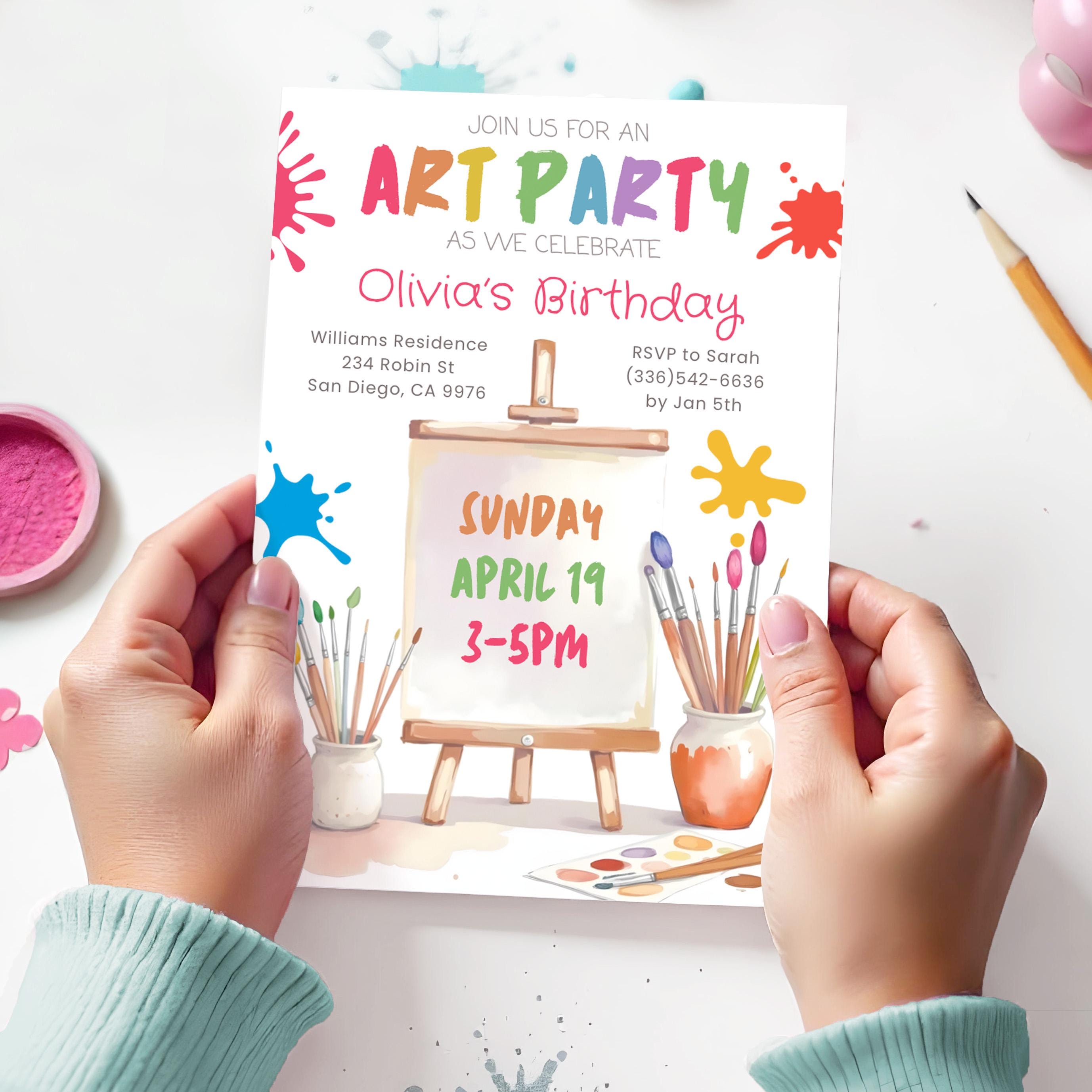 Art Birthday Party Invitation Editable, Art Paint Birthday Party Invite ...
