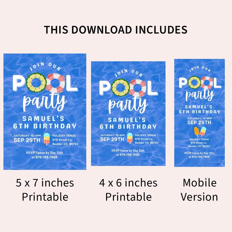 Pool Party Invitation Editable Printable Pool Party Digital Invitation ...