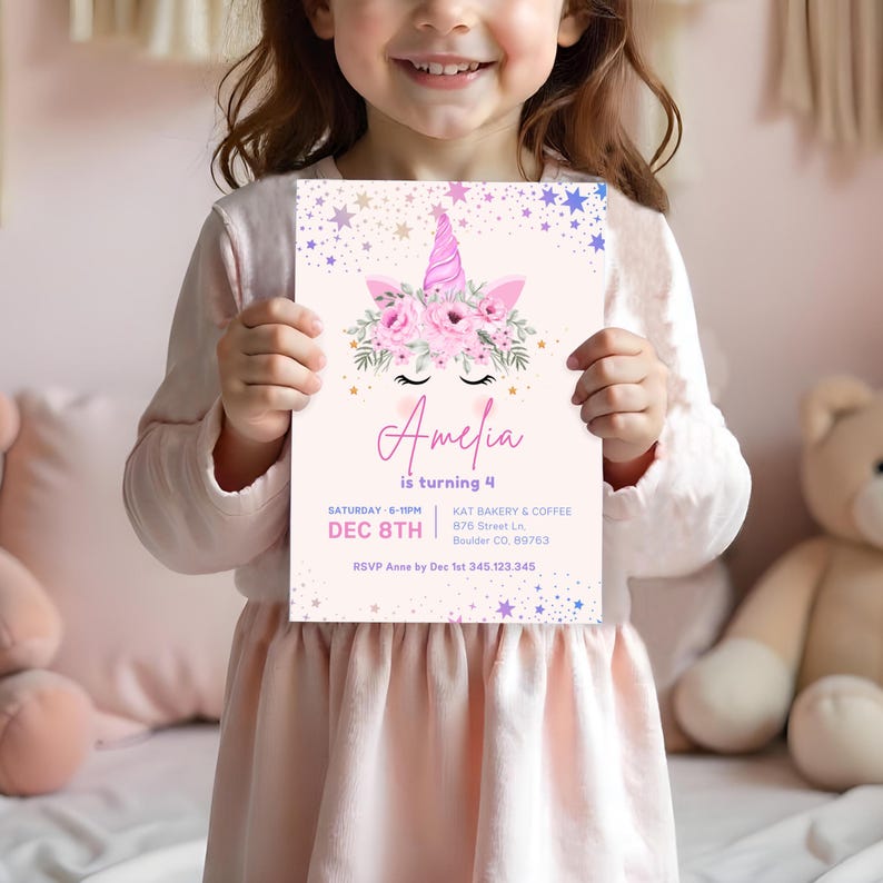 Printable and Mobile Unicorn Birthday Invitation Pastel Rainbow Girls ...