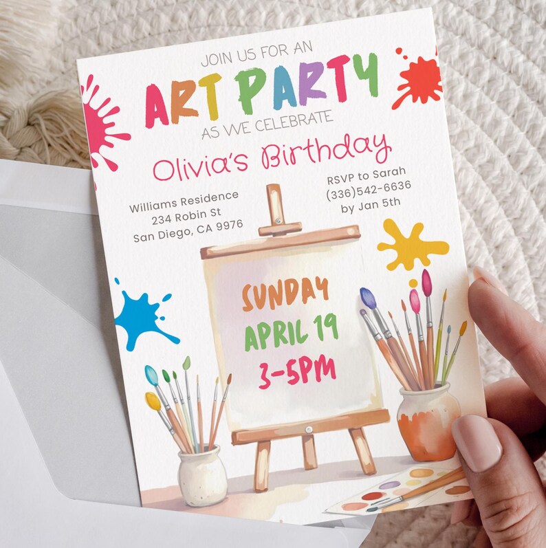 Art Birthday Party Invitation Editable, Art Paint Birthday Party Invite ...