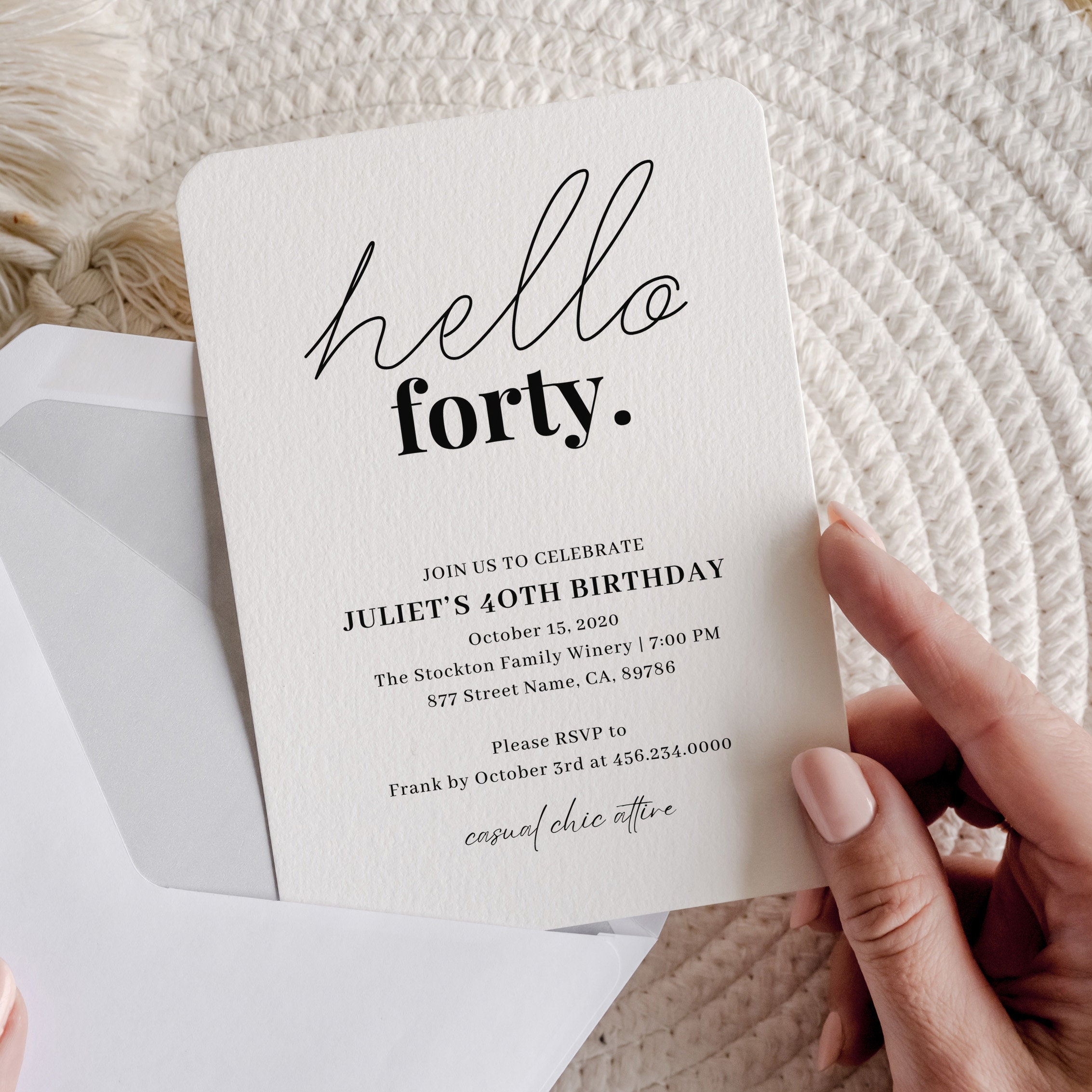 Hello Forty (or Any Age) Minimalist 40th Birthday Party Invitation ...