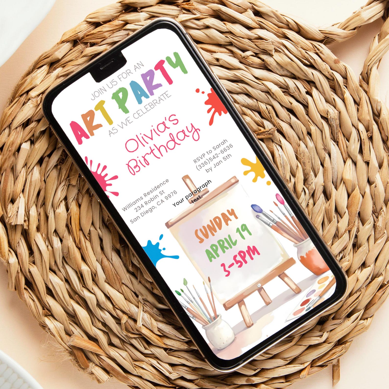 Art Birthday Party Invitation Editable, Art Paint Birthday Party Invite ...