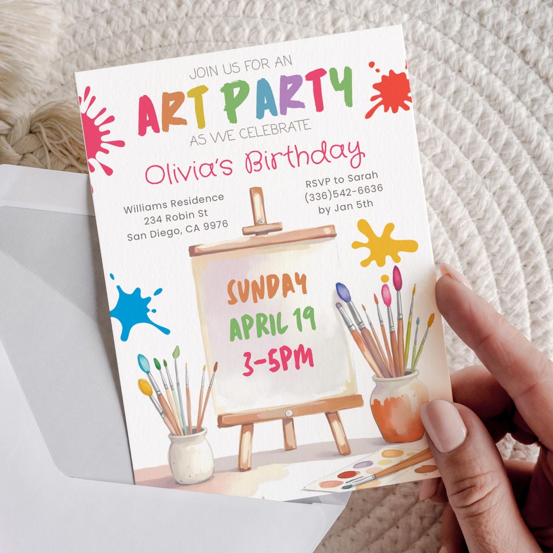 Art Birthday Invitation Editable, Art Paint Birthday Party Invite, Art ...