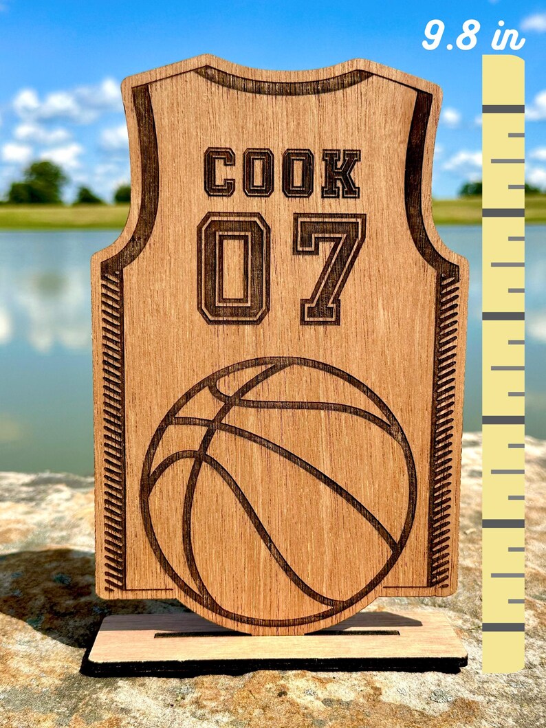 Custom Wooden Basketball Jersey Sign FREE STAND, Personalized Laser Cut ...