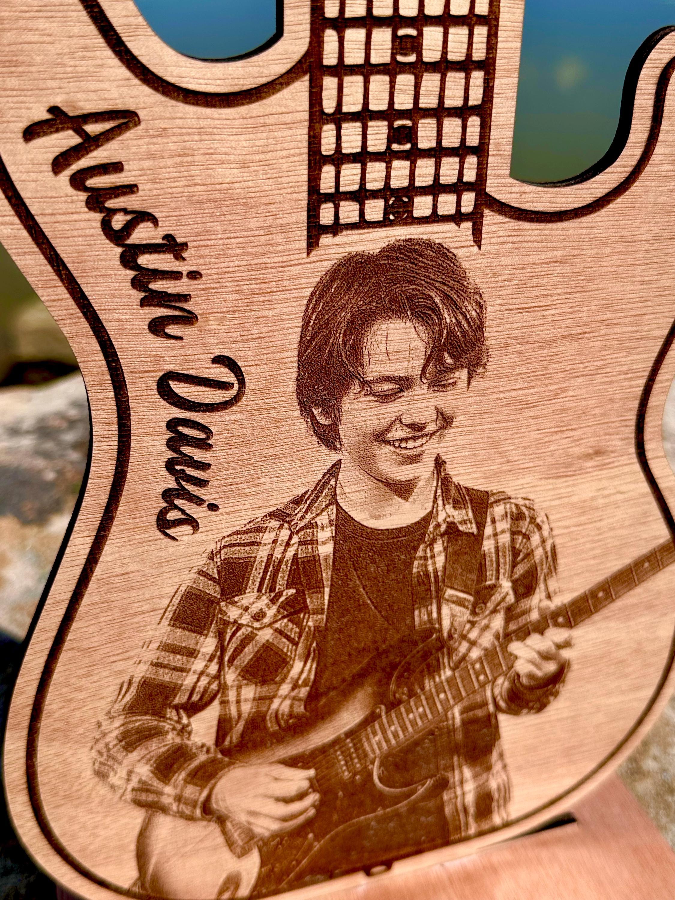 Engraved Electric Guitar Photo on Wood: Custom Musician Memorial Gift ...