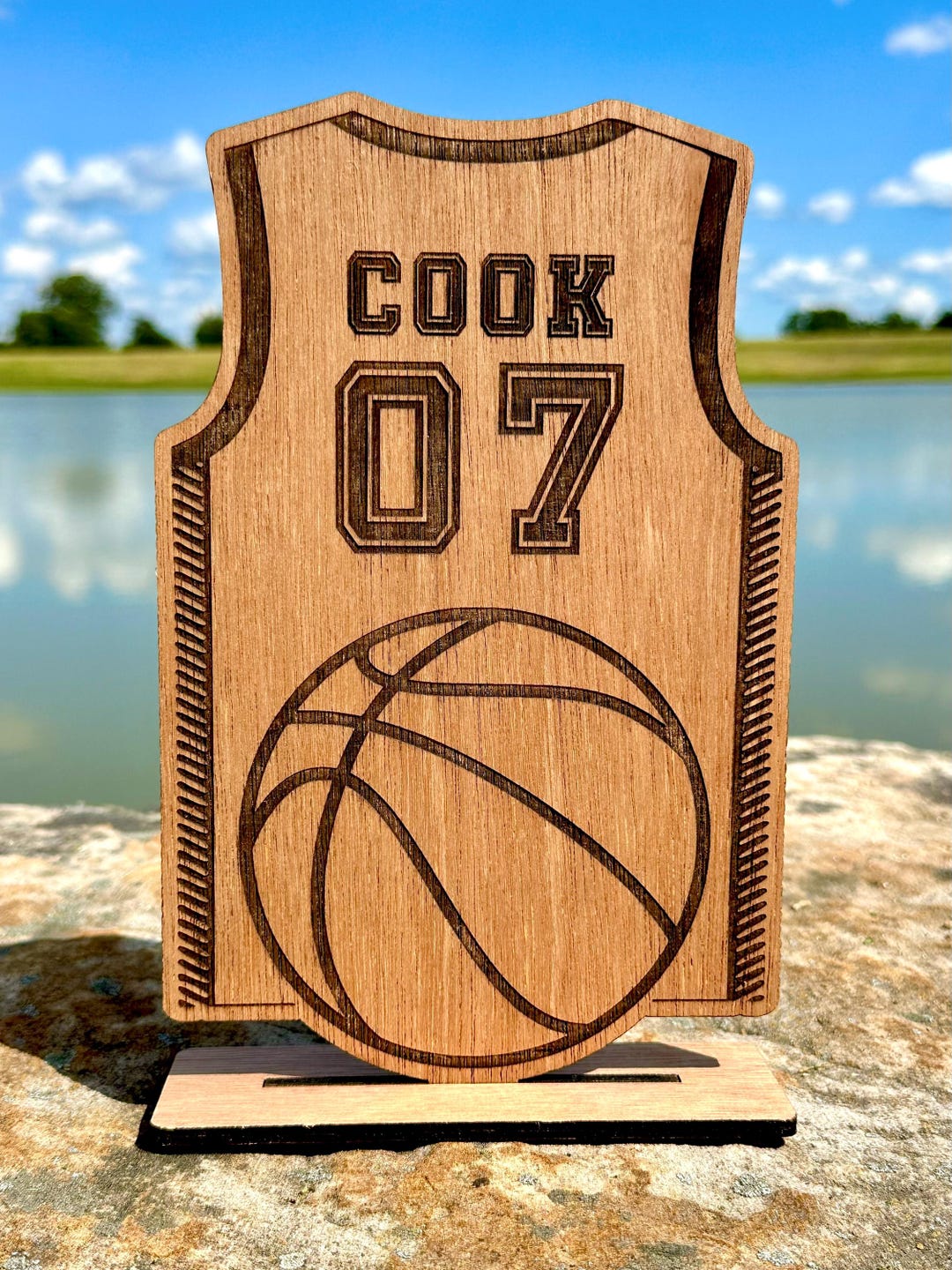 Custom Wooden Basketball Jersey Sign FREE STAND, Personalized Laser Cut ...