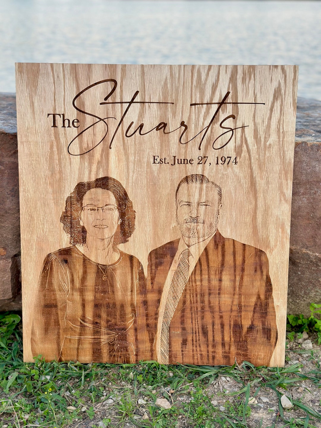 CUSTOM Wood Engraved Photo With Family Name Laser Engraved Wood Photo ...