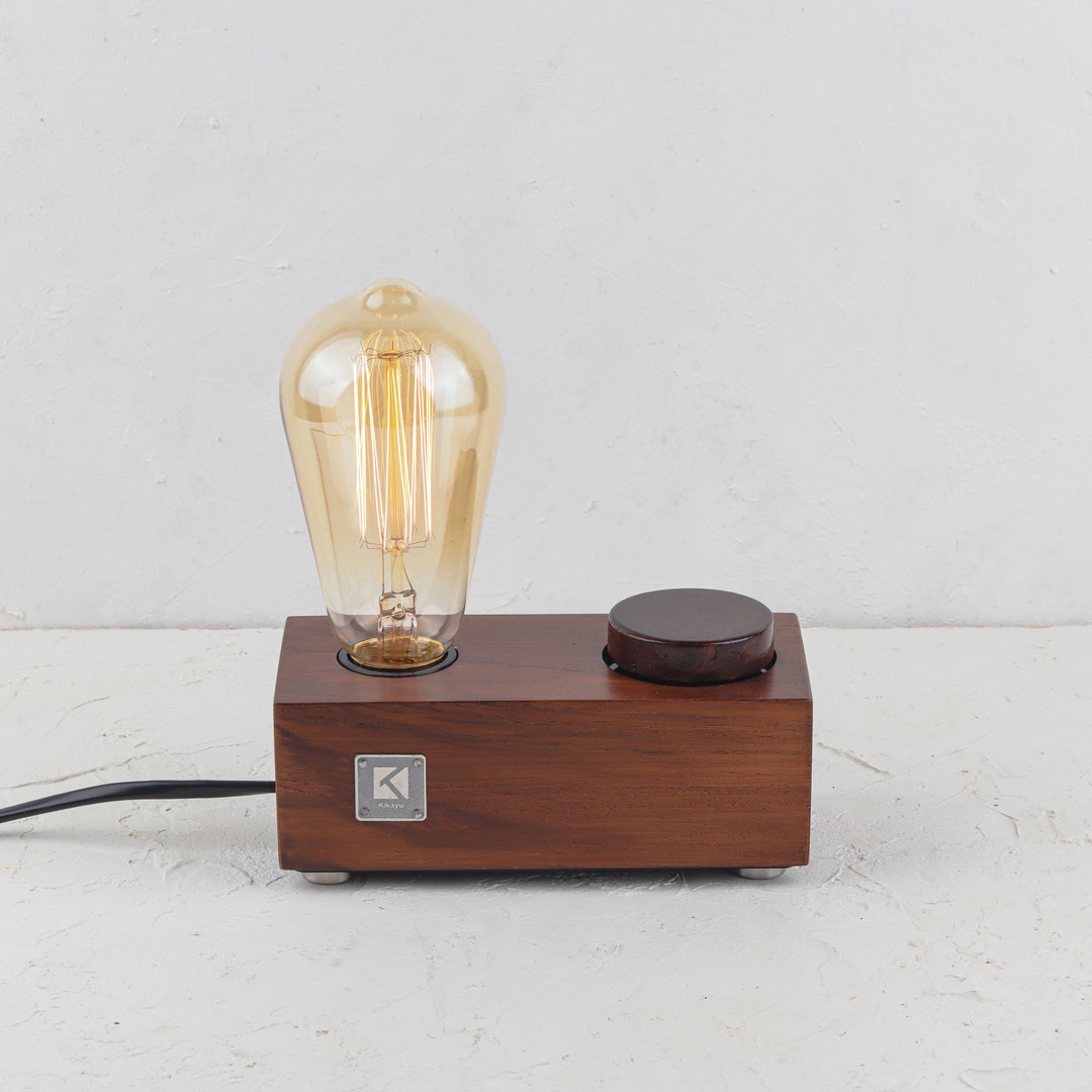 Dimmable Filament Table Lamp With Solid Teak Wood Base - Handmade ...