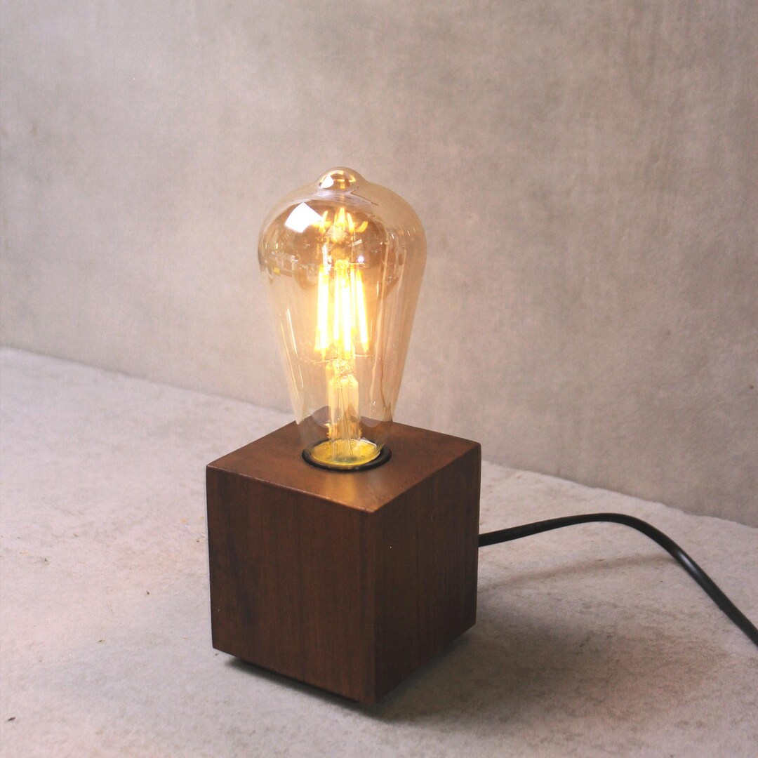 Handmade Teak Wood LED Table Lamp: Vintage Industrial Bedside Light - Etsy