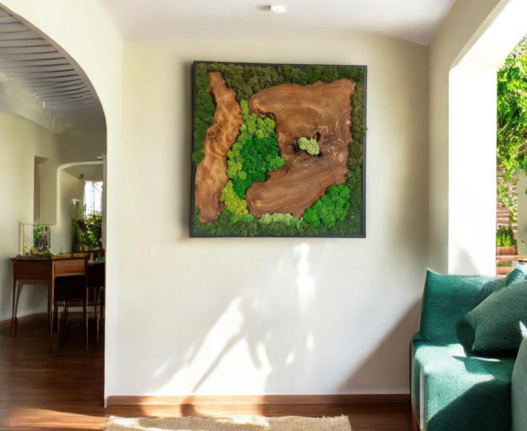 Handmade Moss Wall Art Preserved Moss Wooden Wall Decor Metal Frame ...
