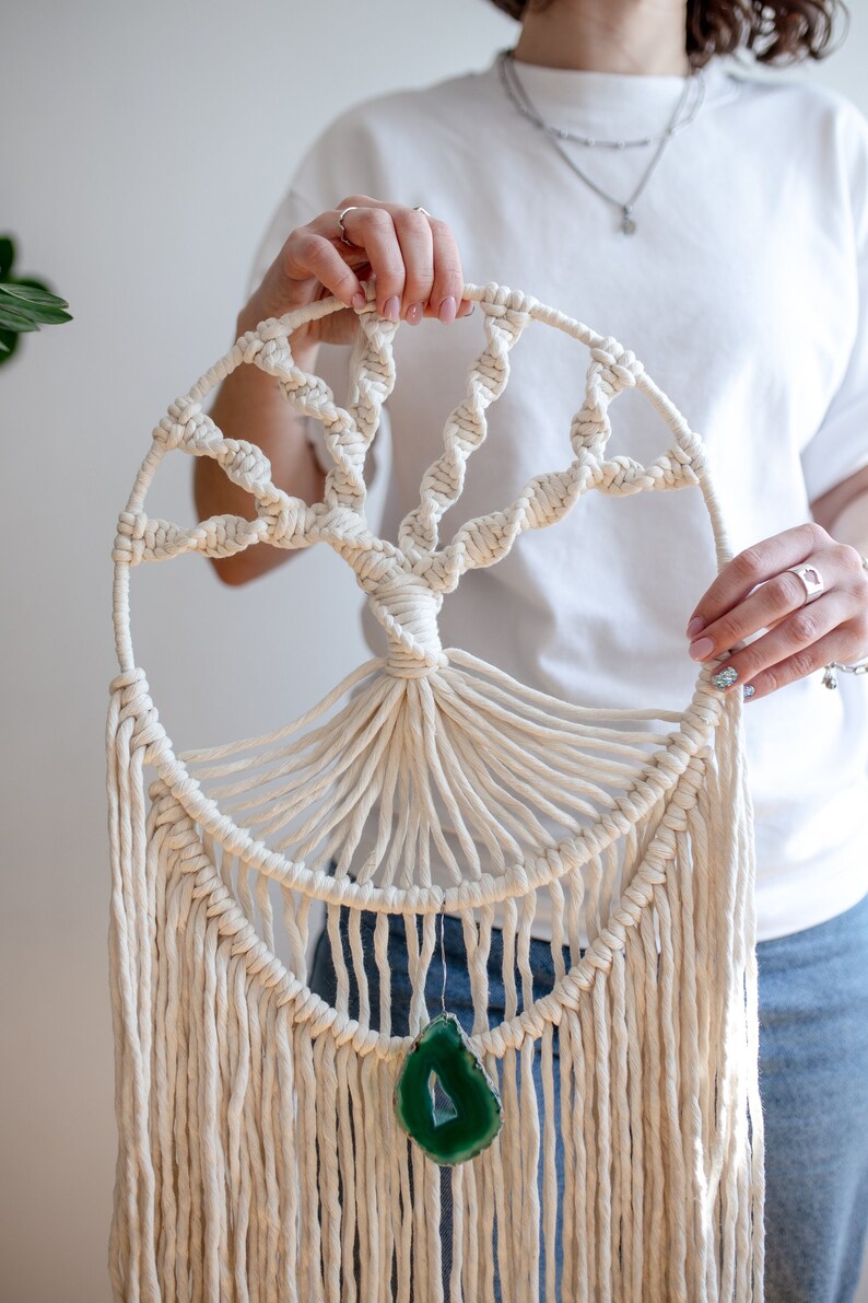 Wall Decoration Tree of Life With Green Agate Stone Wall Hanging Boho Macrame Decor - Etsy
