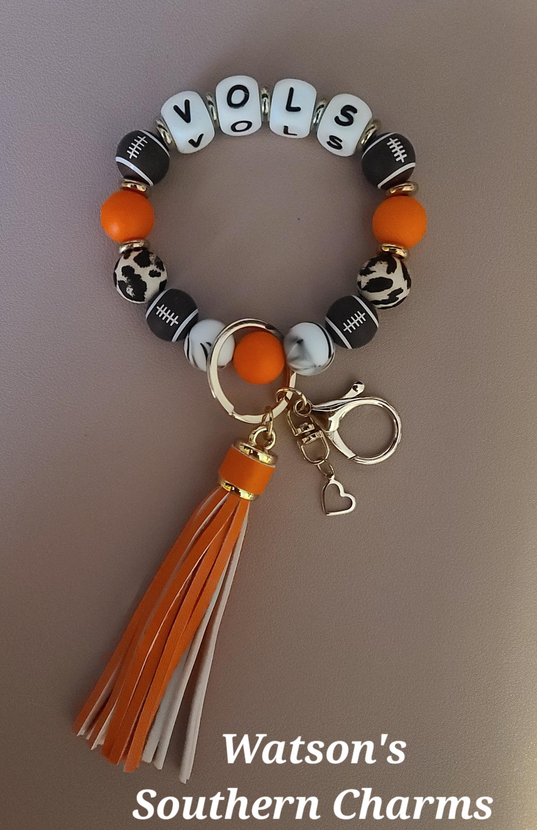 Tennessee Vols Football Wristlet Keychain With Silicone Beads, Jewelry ...