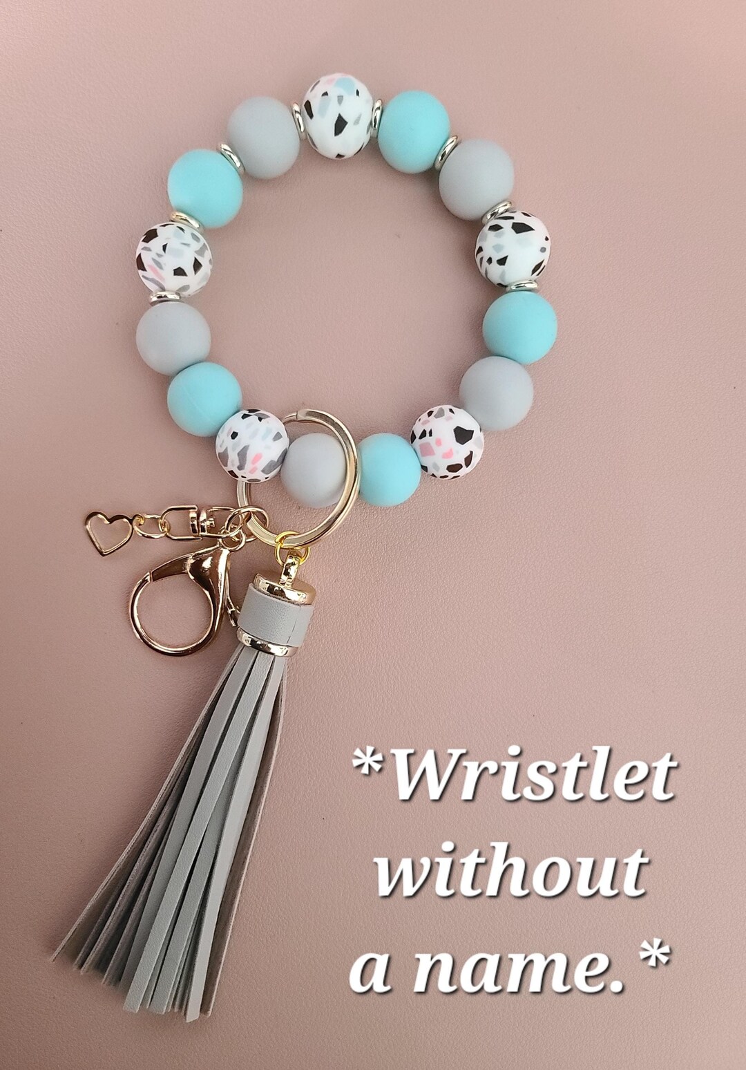 Personalized Aruba Blue Silicone Bead Wristlet Keychain With Tassel ...