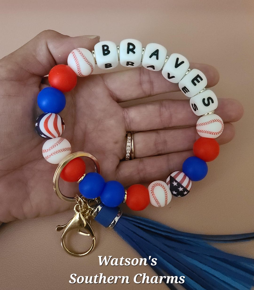 Atlanta Braves Baseball Silicone Bead Wristlet Keychain With Tassel ...