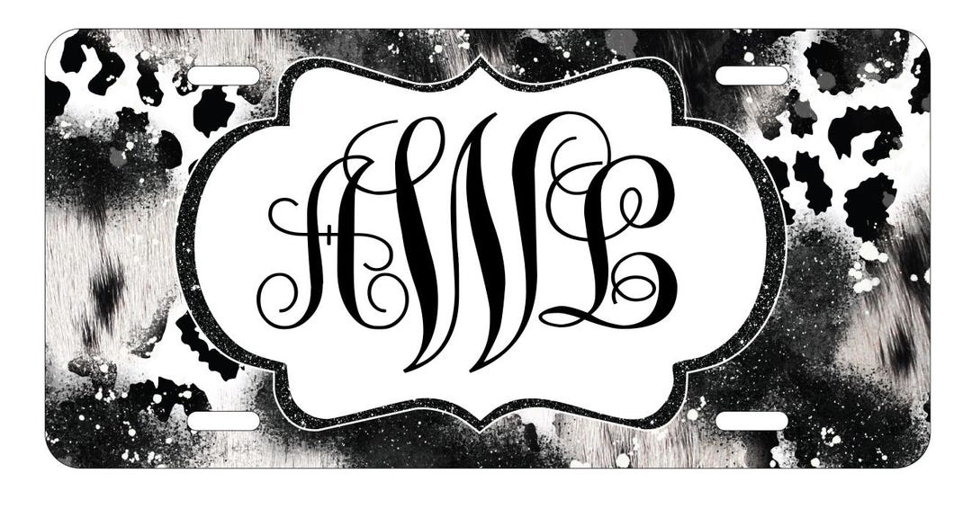 Monogram Personalized Black Leopard Cowhide License Plate ; Sublimated ...