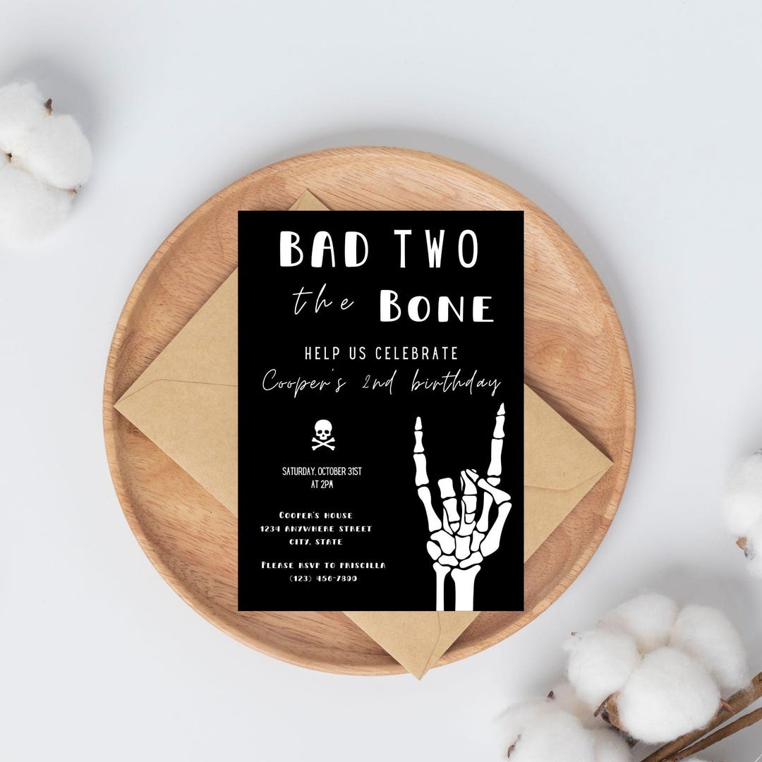 Bad TWO the Bone Birthday Party Invitation Template, Kids 2nd Birthday ...