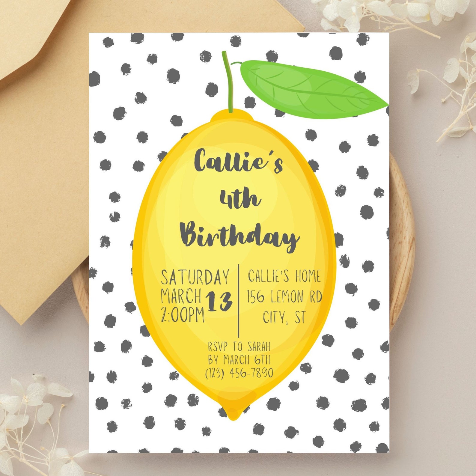 Lemon Birthday Party Invitation Template, Lemon Themed Invite, Citrusy ...