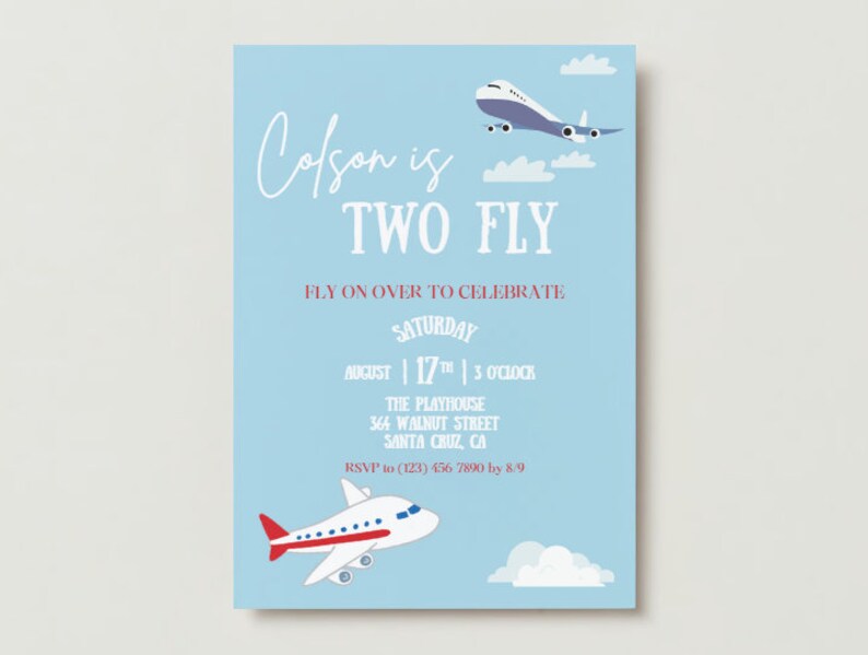 Two Fly Birthday Party Invitation Template, 2nd Birthday Party Invite ...