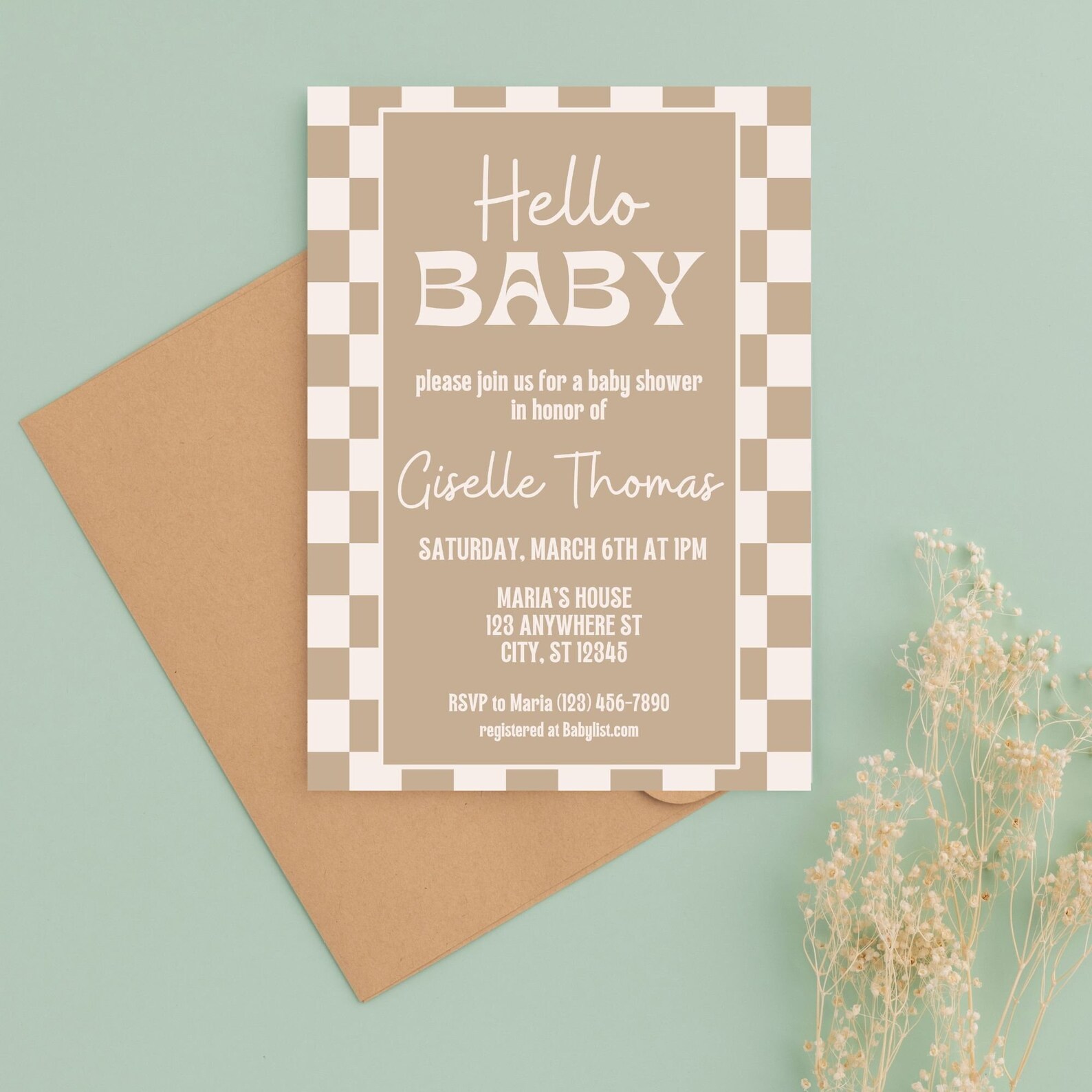 Brown Gender Neutral Baby Shower Invitation Template, Minimalist ...