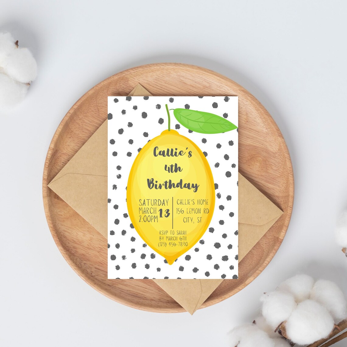 Lemon Birthday Party Invitation Template, Lemon Themed Invite, Citrusy ...