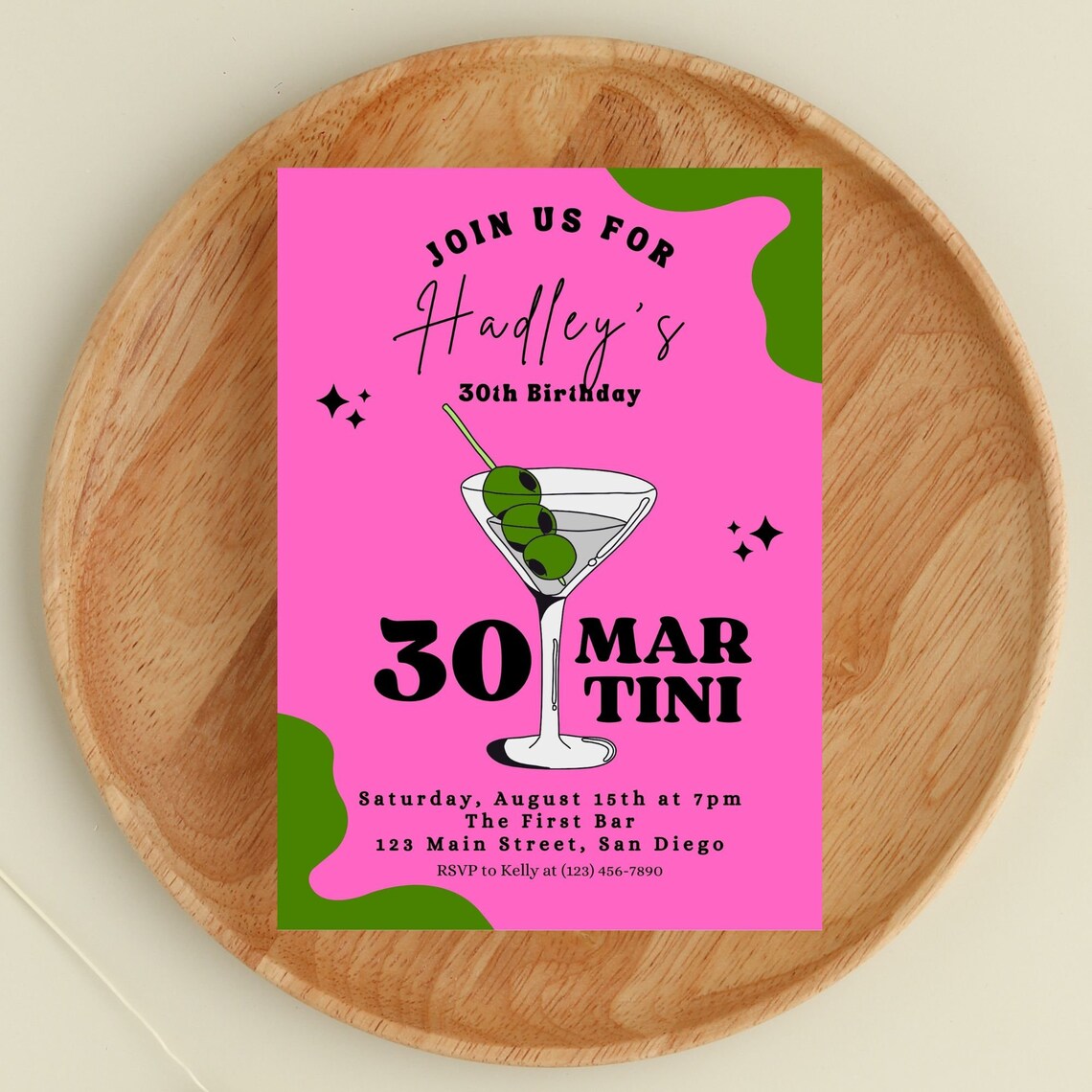 30 Martini Birthday Party Invitation Template, Pink Dirty Martini ...